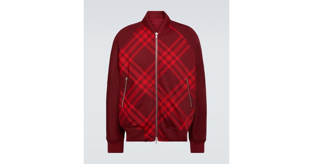Burberry Check Reversible Bomber Jacket in Red for Men | Lyst Australia