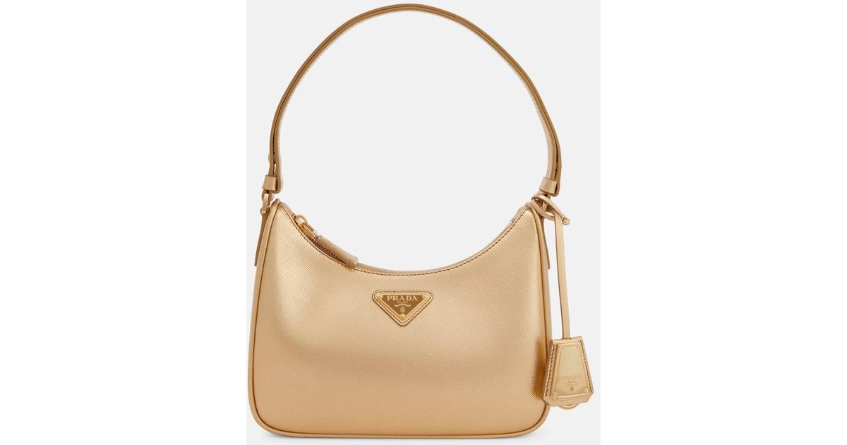 Prada Cleo Mini Leather Shoulder Bag in Natural | Lyst