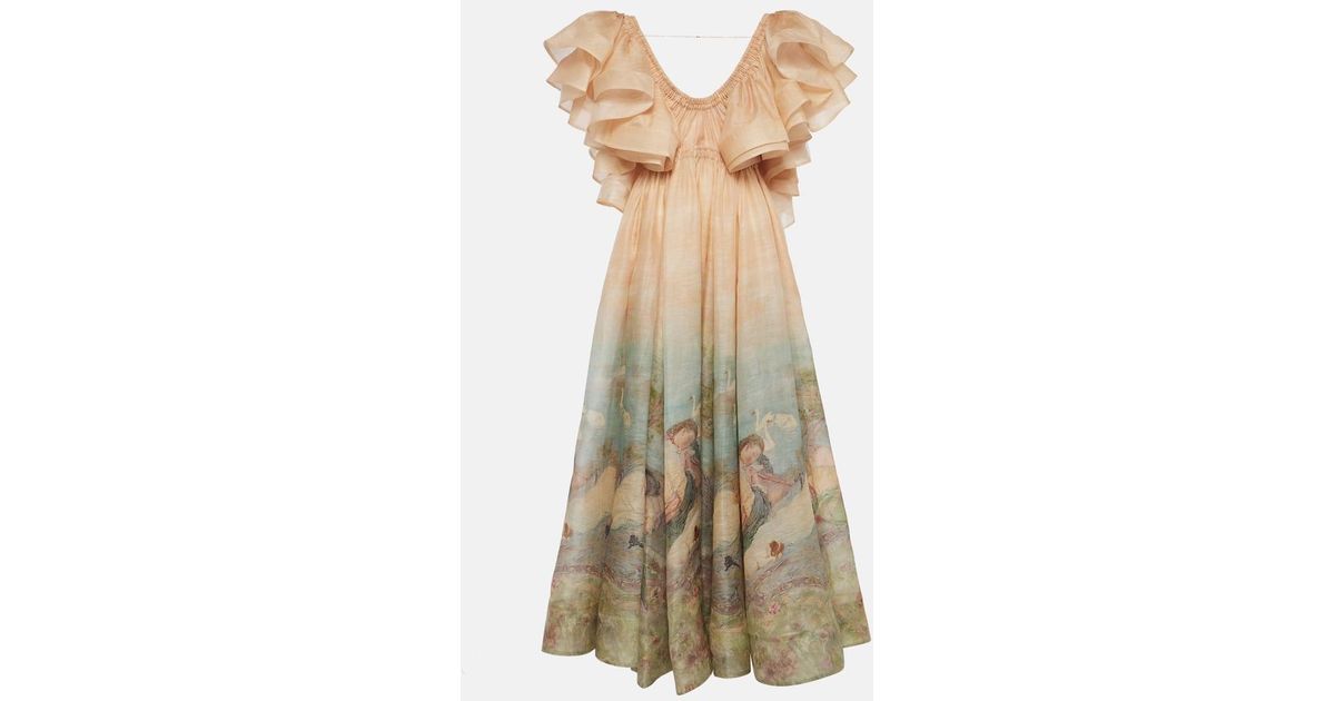 Zimmermann Lyrical Linen And Silk Gown in Natural | Lyst