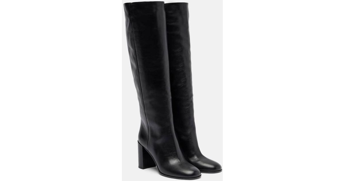 Prada Leather Knee-High Boots in Black | Lyst