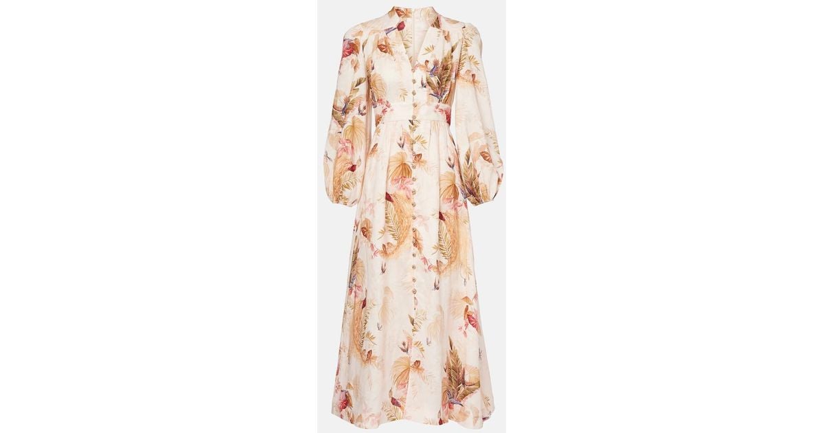 Zimmermann Ascension Floral Linen Midi Dress in Pink | Lyst