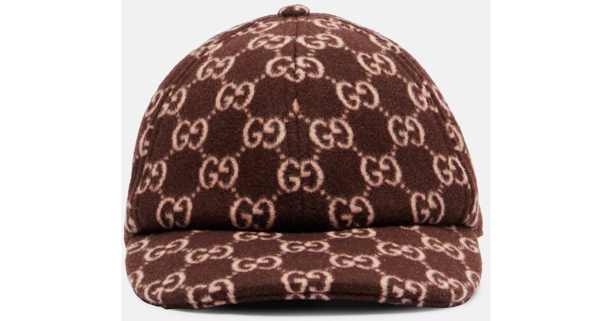 Gucci Gg Canvas Wool Baseball Cap in Brown | Lyst