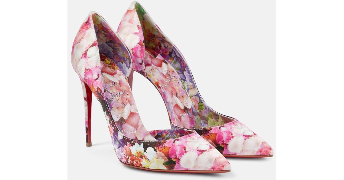 Christian Louboutin Iriza 100 Floral Crepe Satin Pumps in Pink | Lyst