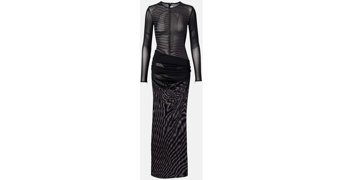 Alex Perry Ruched Sheer Mesh Gown in Black | Lyst