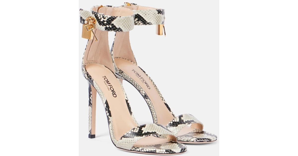 Tom Ford Padlock 105 Snake-Effect Leather Sandals in Natural | Lyst