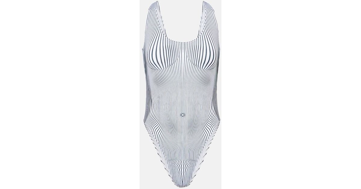 Jean Paul Gaultier Pinstripe Body Morphing Swimsuit in Blue | Lyst