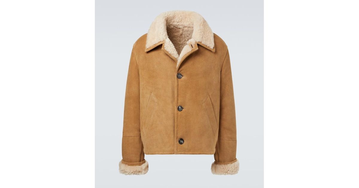 Ami Paris Shearling-Lined Suede Jacket in Brown for Men | Lyst UK