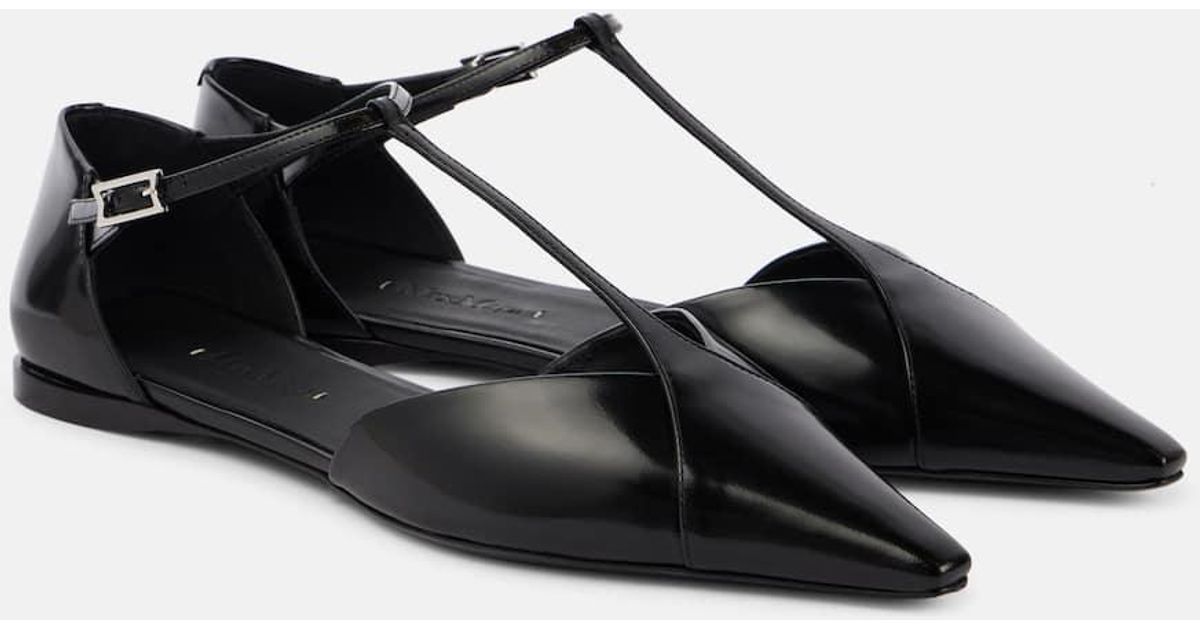 Max Mara Fsilkway Leather Ballet Flats in Black | Lyst