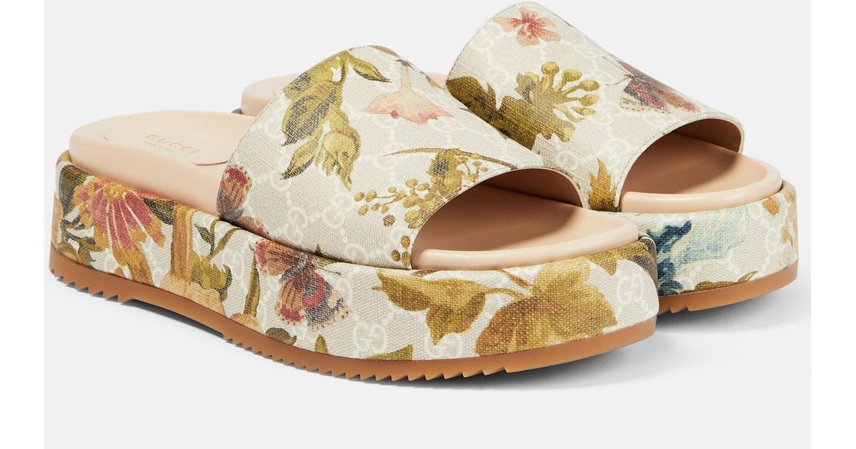 Gucci GG Flora Platform Slides in Metallic | Lyst UK