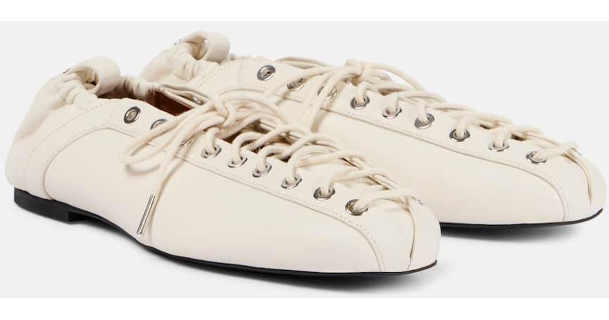 Ganni Lace-Up Ballet Flats in White | Lyst
