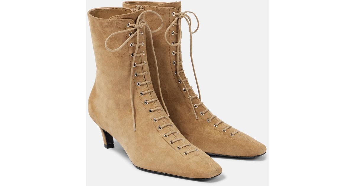 TOTEME Suede Lace-Up Boots in Natural | Lyst