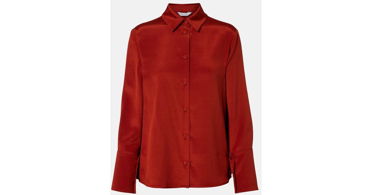 Max Mara Mxpvoliera Silk-Blend Satin Shirt in Red | Lyst UK