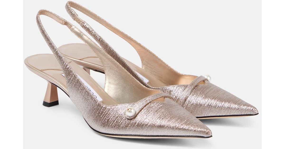 Jimmy Choo Amita 45 Glitter Slingback Pumps in Natural | Lyst
