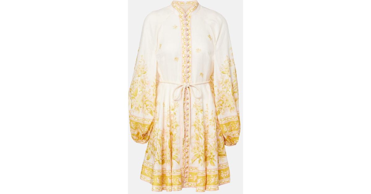 Zimmermann Floral Mini Dress in Yellow | Lyst