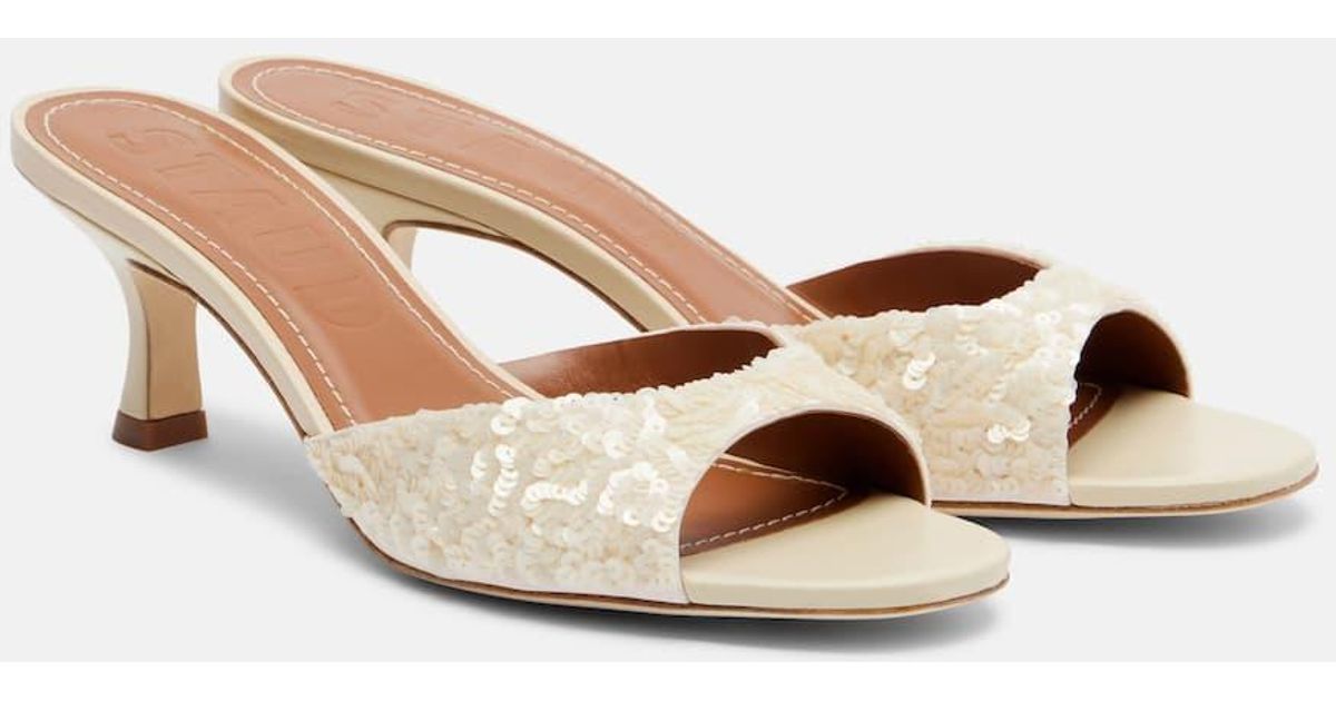 STAUD Brigitte Sequined Mules in Natural | Lyst UK