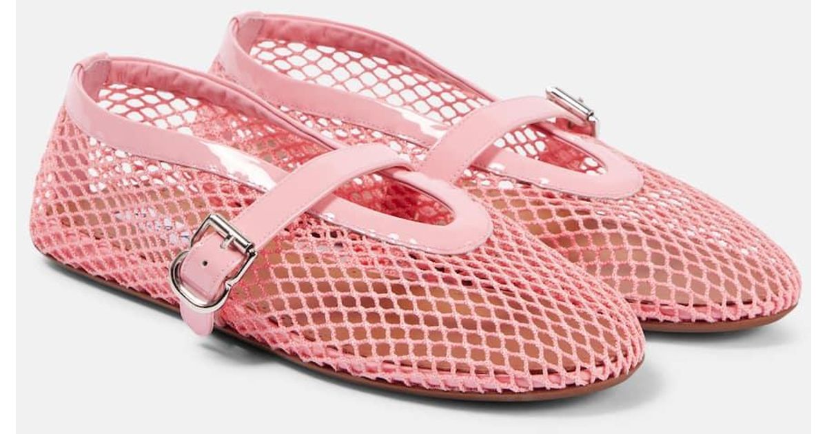 Alaïa Patent Leather-Trimmed Mesh Flats in Pink | Lyst