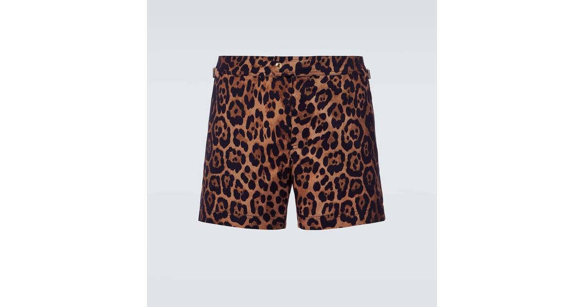 Tom Ford Leopard-Print Swim Trunks in Brown for Men | Lyst