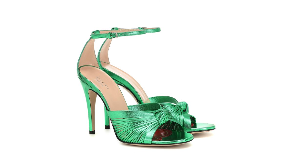 Gucci Metallic Leather Sandals in Green | Lyst Australia