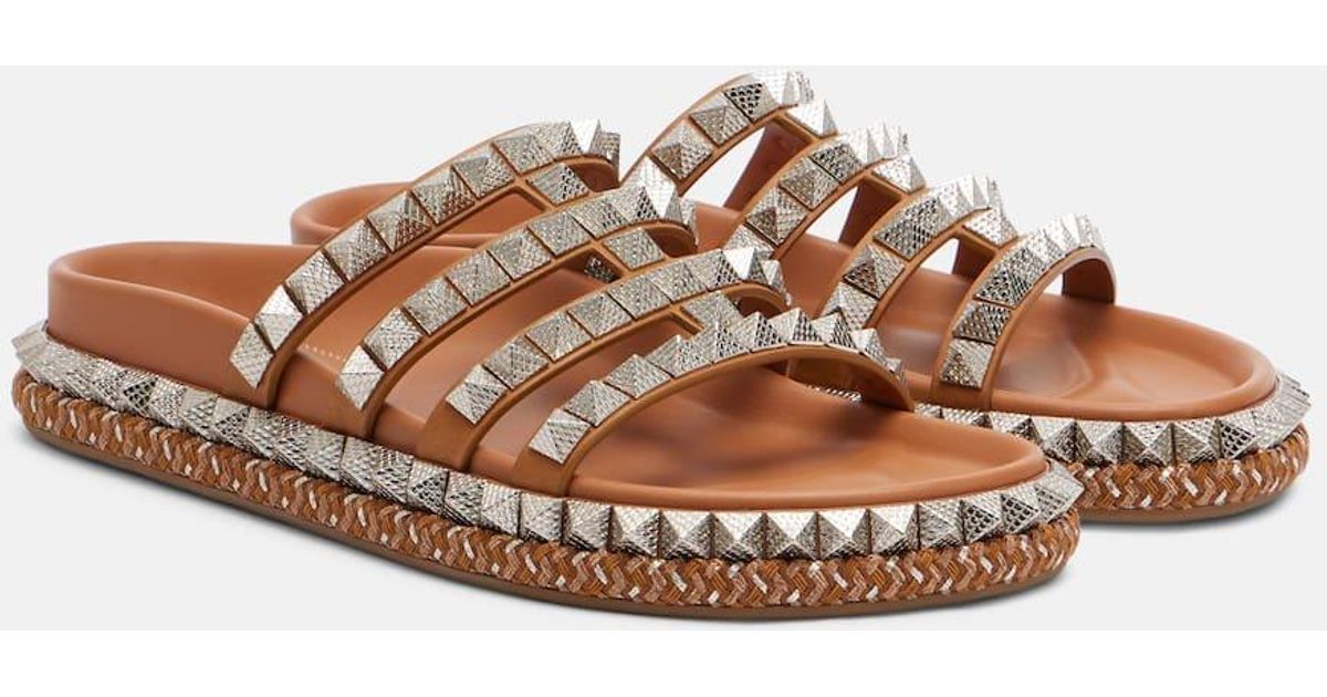 Christian Louboutin Pyra Hallulila Studded Leather Slides in Brown | Lyst