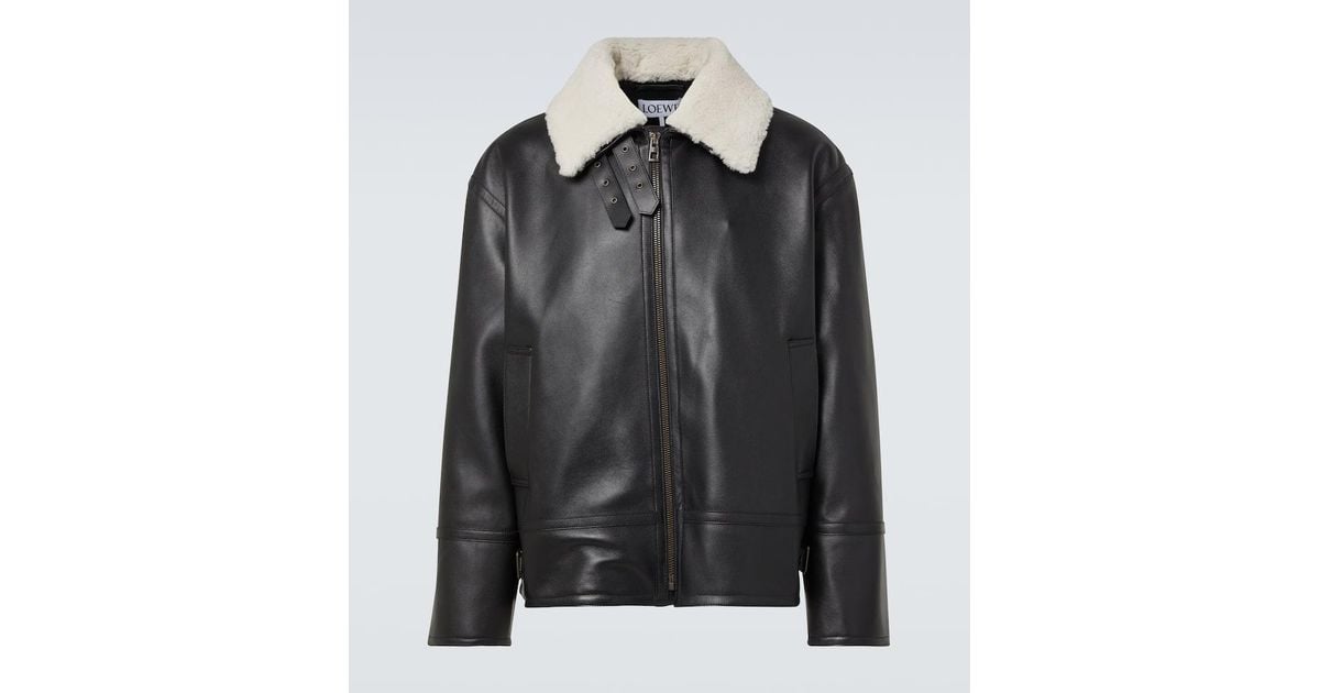 Loewe Shearling-Trimmed Leather Jacket in Black for Men | Lyst
