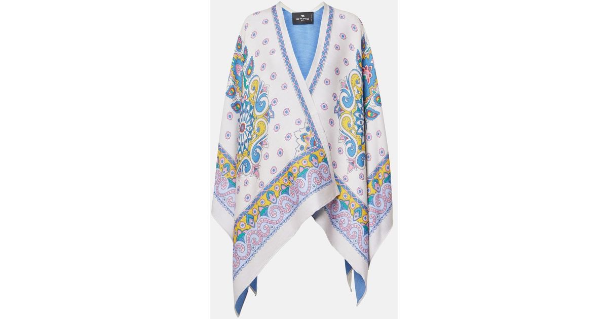 Etro Paisley Wool-Blend Cape in Blue | Lyst UK