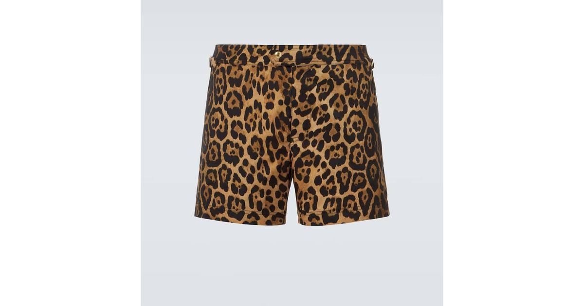 Tom Ford Leopard-Print Swim Trunks in Brown for Men | Lyst