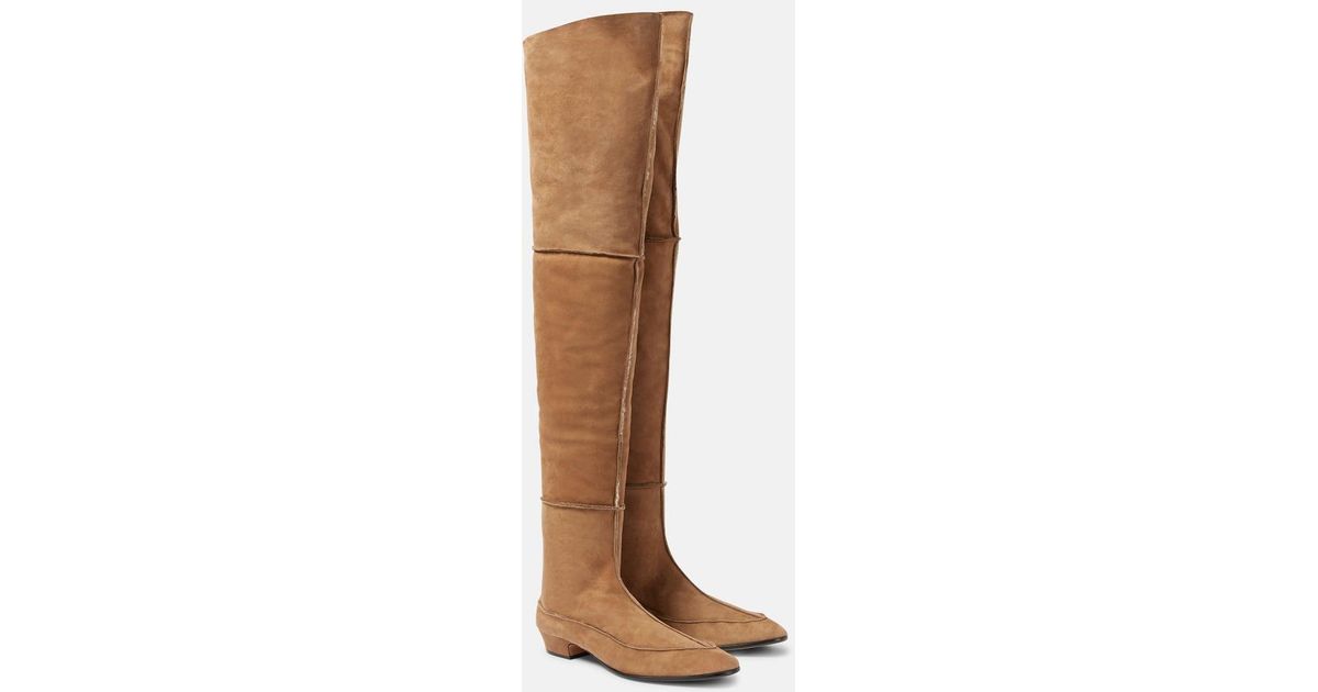 The Row Awar Suede Over-The-Knee Boots in Brown | Lyst
