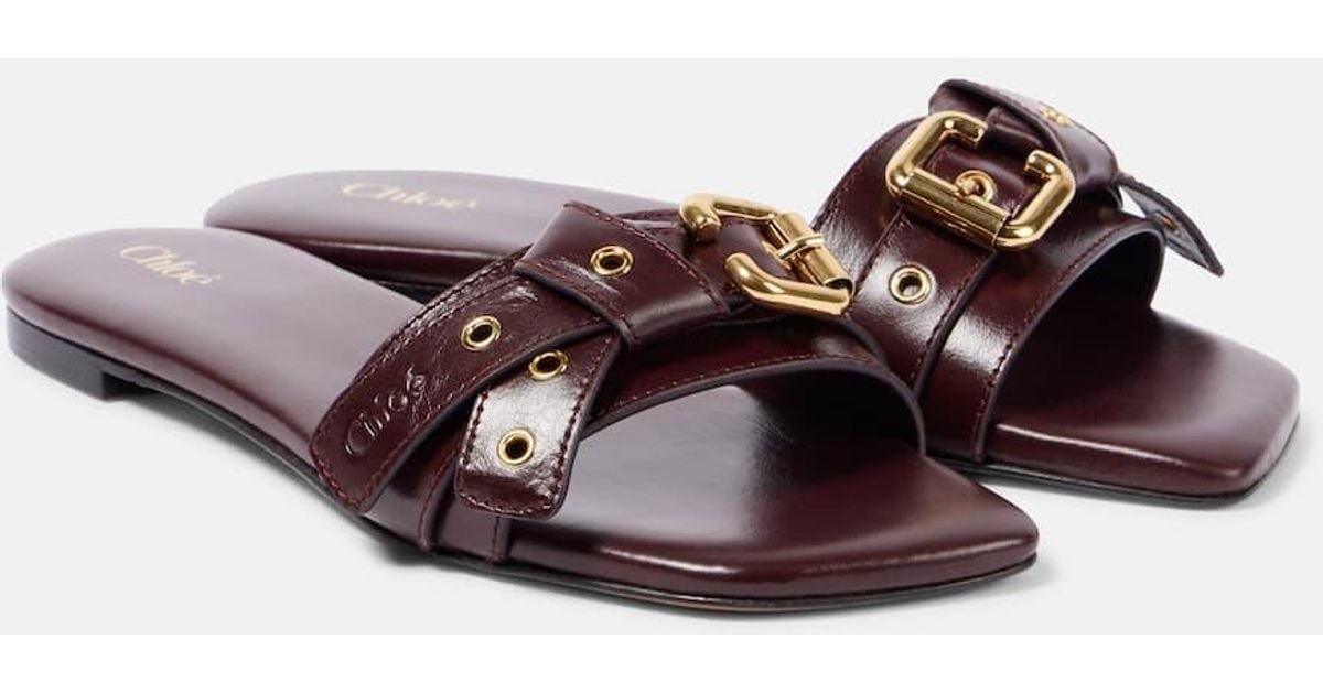 Chloé Mae Embellished Leather Sandals in Brown | Lyst