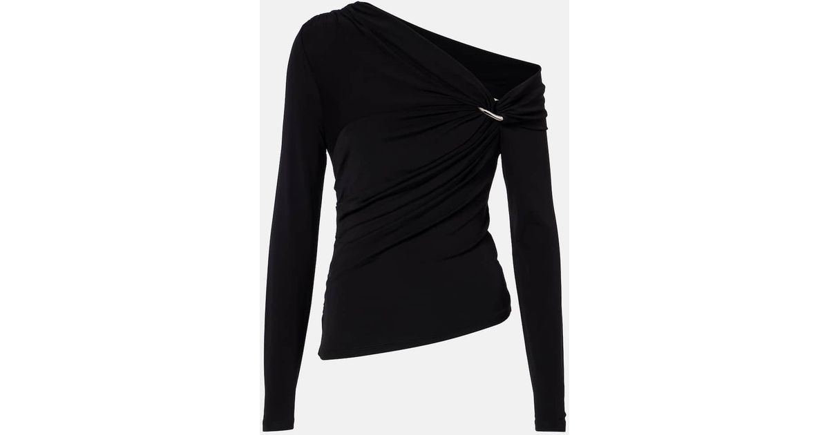 Veronica Beard Lozea Asymmetric Ruched Jersey Top in Black | Lyst UK