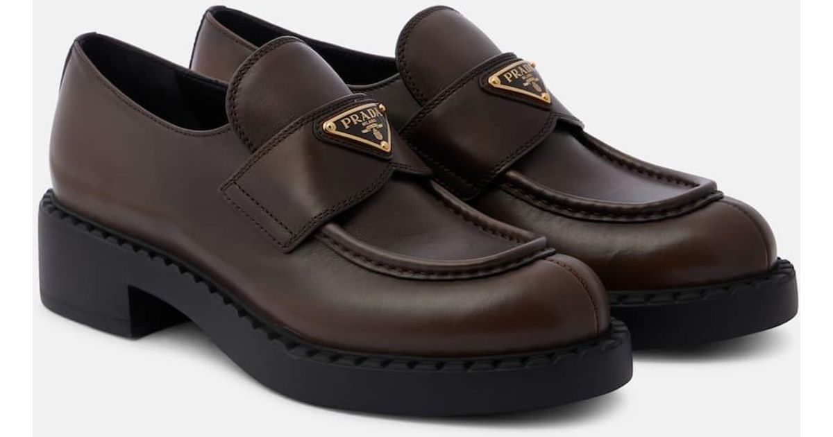 Prada Chocolate Leather Loafers in Black | Lyst