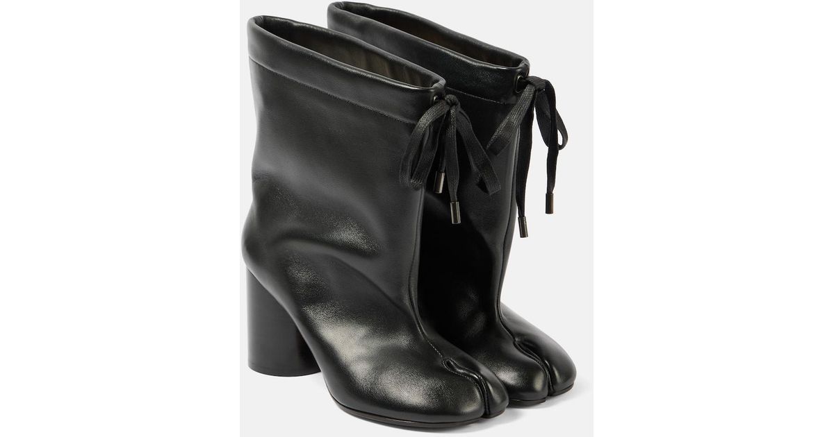 Maison Margiela Tabi Drawstring Leather Ankle Boots in Black | Lyst