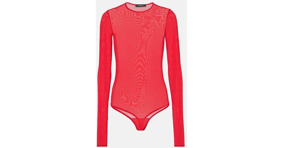 Wardrobe NYC Sheer Mesh Bodysuit in Red | Lyst