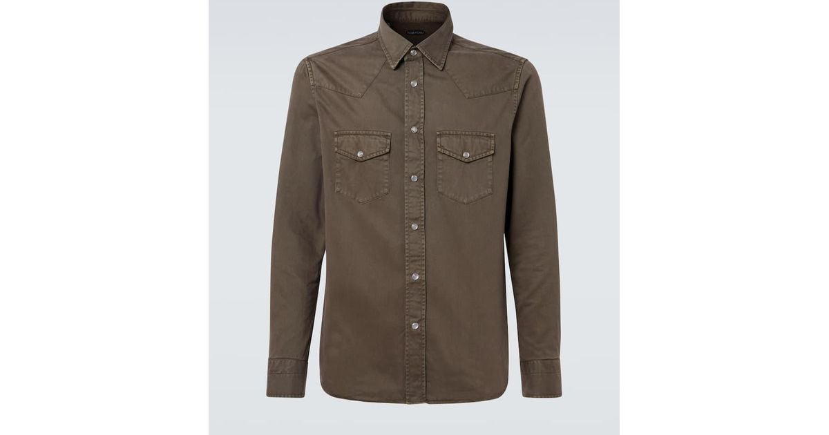 Tom Ford Cotton Twill Western Shirt in Green for Men | Lyst