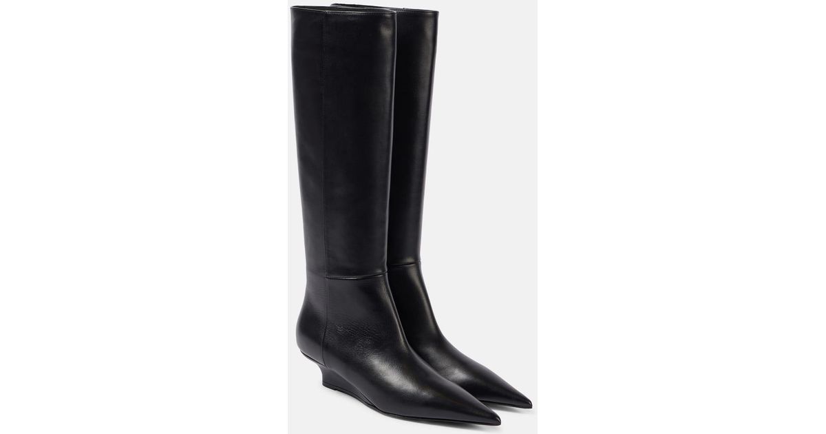 TOTEME Sharp Leather Knee-High Boots in Black | Lyst