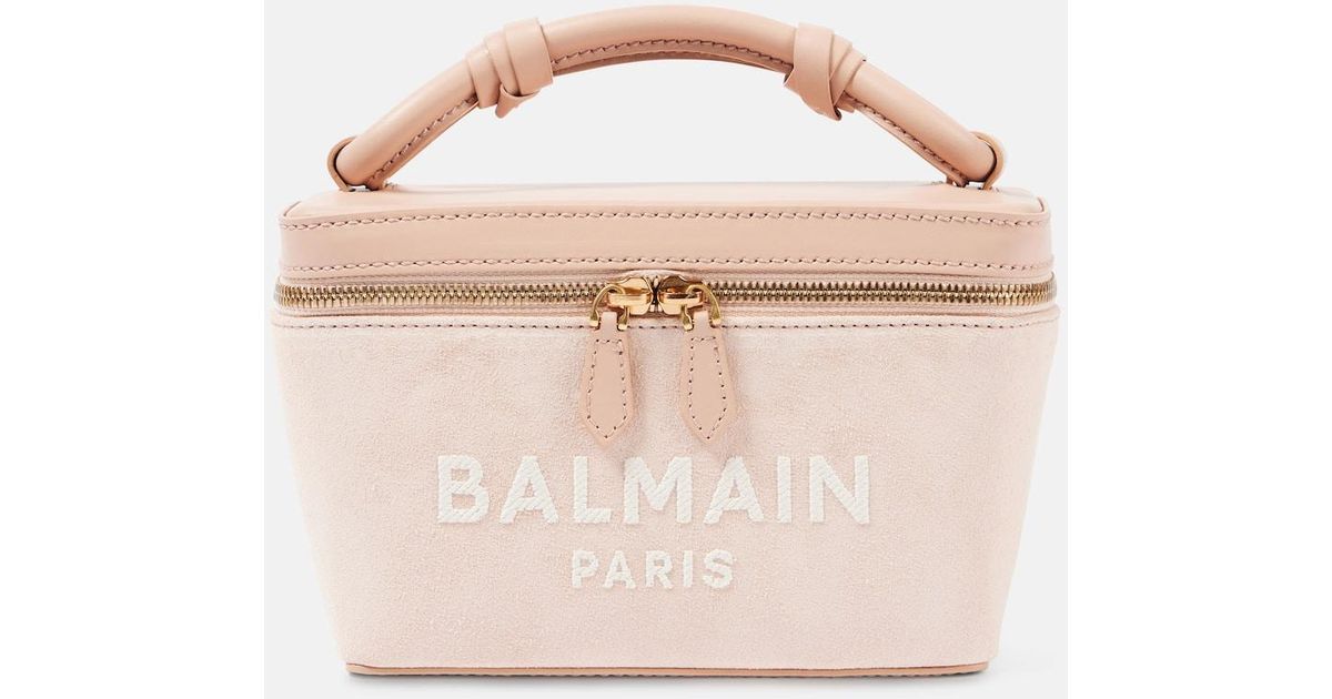 Balmain B-Army Suede And Leather Vanity Bag in Pink | Lyst