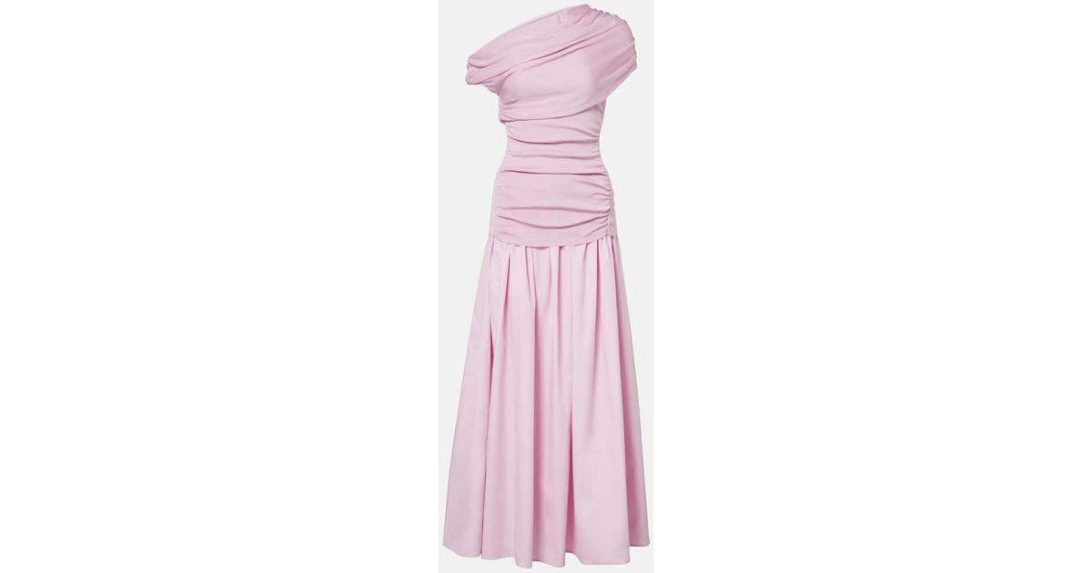 Self-Portrait Asymmetric Draped Midi Dress in Pink | Lyst UK