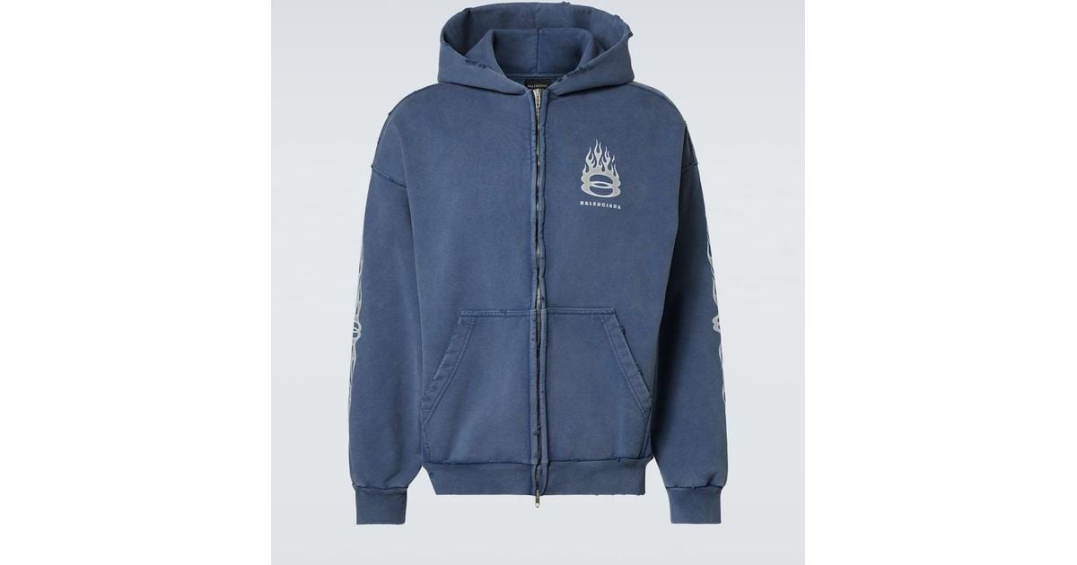 Balenciaga Burning Unity Zip-Up Cotton Hoodie in Blue for Men | Lyst