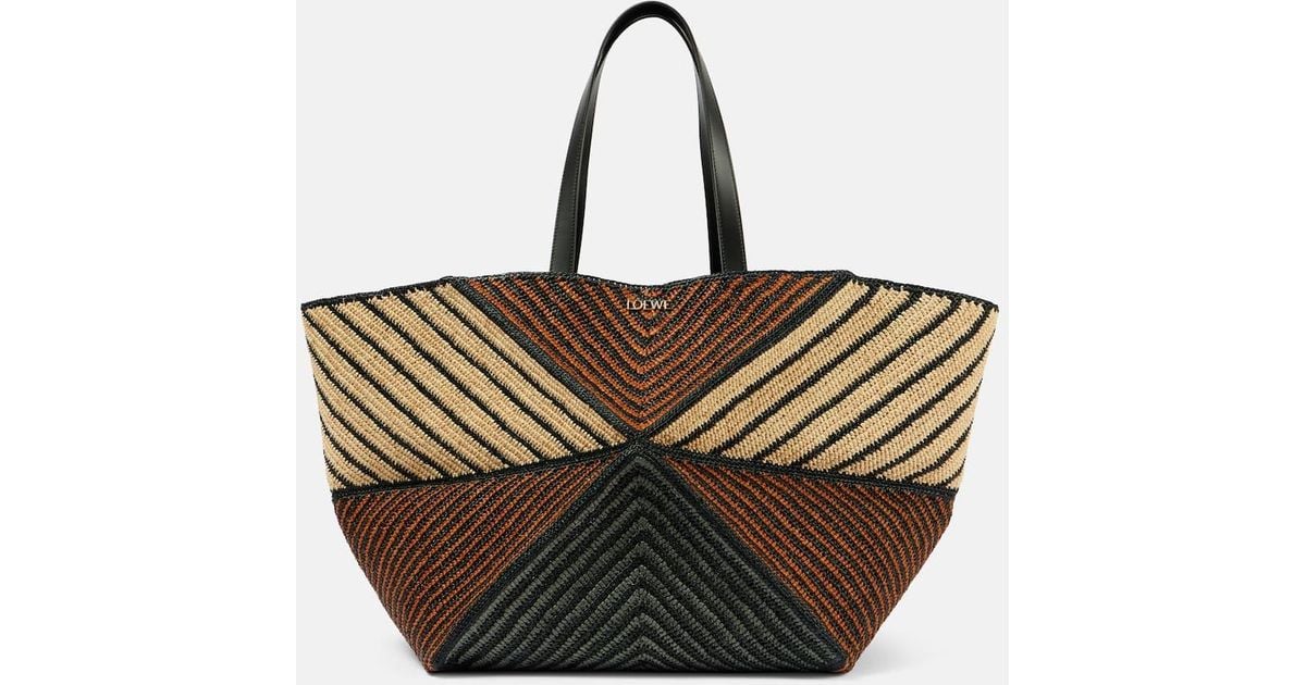 Loewe Puzzle Fold Xxl Raffia Tote Bag in Black | Lyst