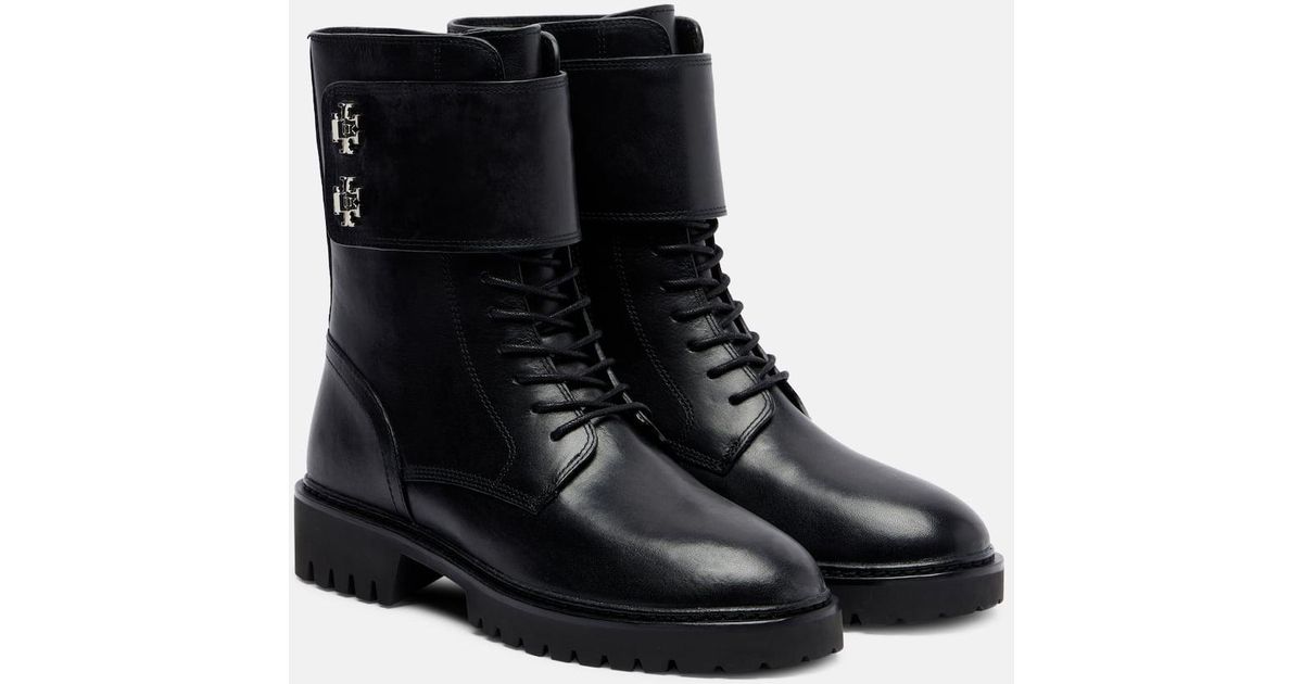 Tory Burch Turnlock Leather Combat Boots in Black | Lyst UK