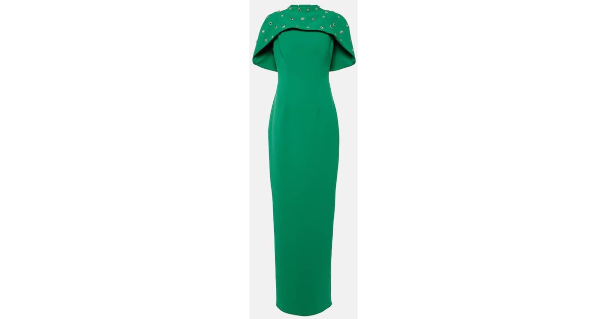 Safiyaa Kalika Embellished Caped Crepe Gown in Green | Lyst