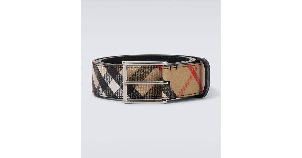 Burberry Check Leather Belt in Brown for Men | Lyst UK