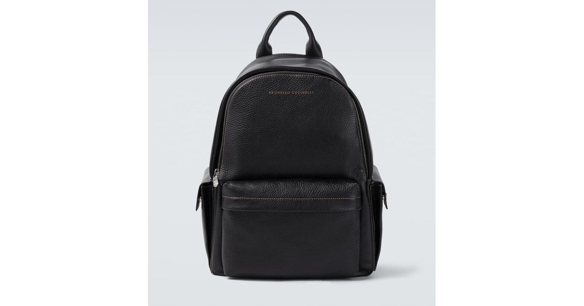 Brunello Cucinelli Logo Leather Backpack in Black for Men | Lyst UK