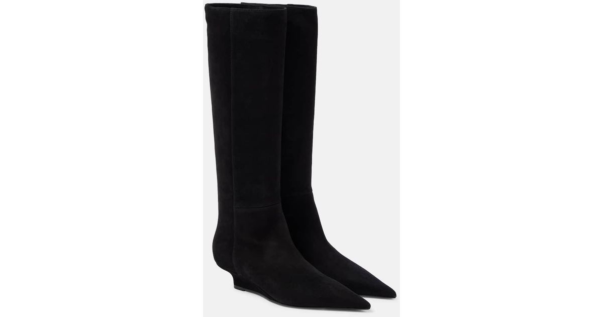 TOTEME Sharp 40 Suede Knee-High Boots in Black | Lyst