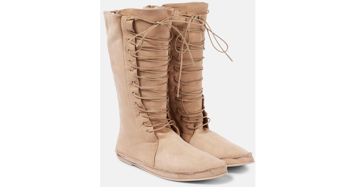 The Row Tyler Suede Lace-Up Boots in Natural | Lyst