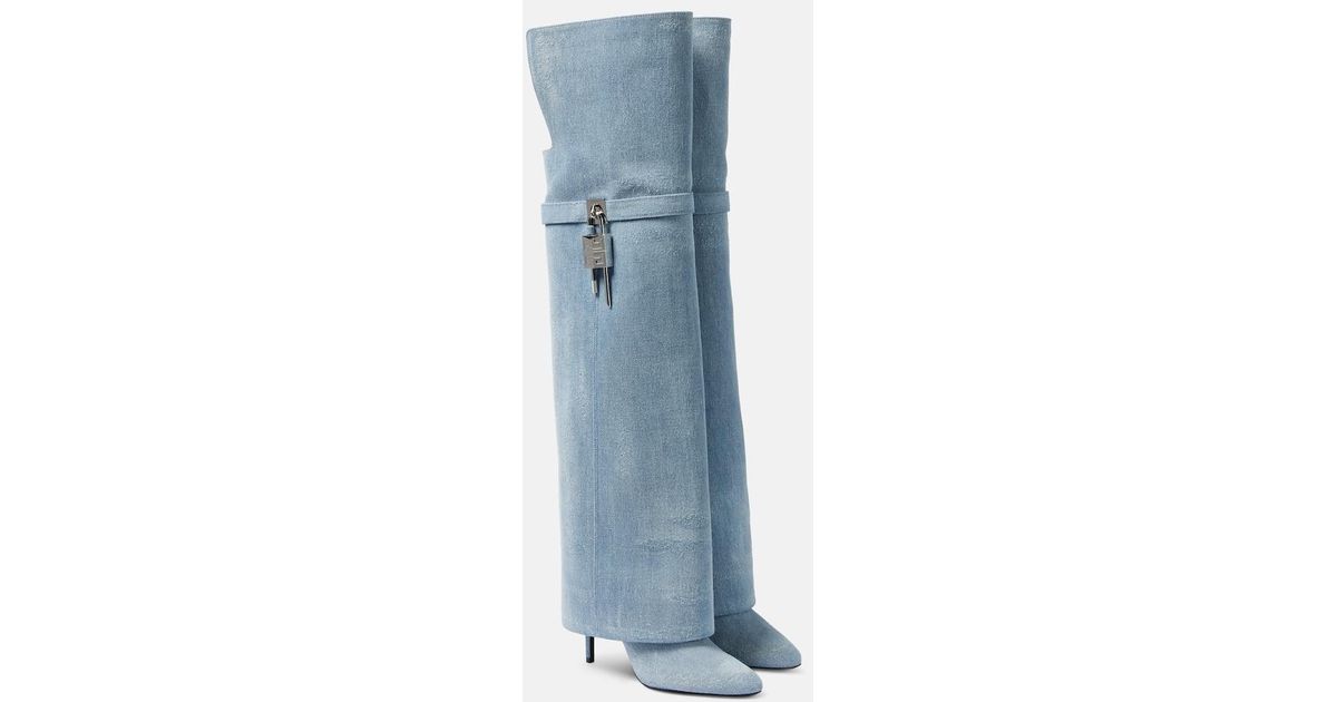 Givenchy Shark Lock Stiletto Denim Over-The-Knee Boots in Blue | Lyst