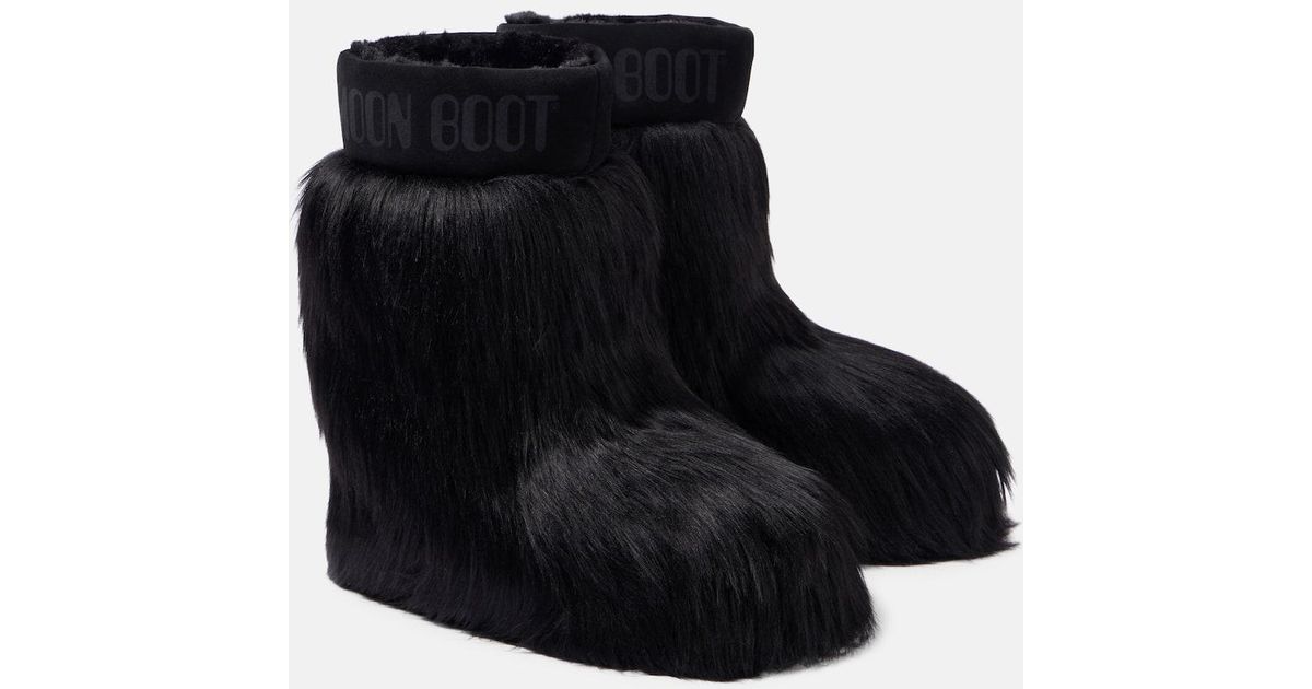Moon Boot Icon Yeti Mid Faux Fur Snow Boots in Black | Lyst