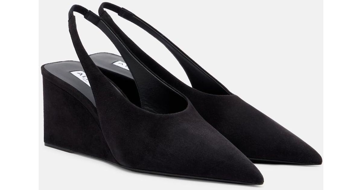Alaïa Cube 75 Wedge Slingback Suede Pumps in Black | Lyst UK
