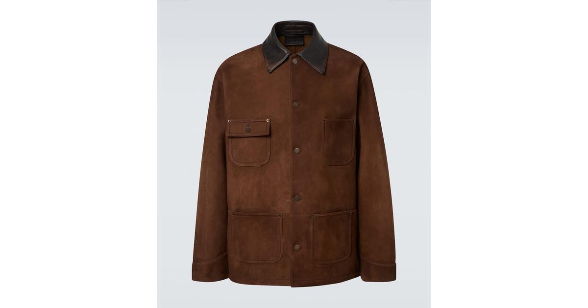 Prada Leather-Trimmed Suede Jacket in Brown for Men | Lyst Canada