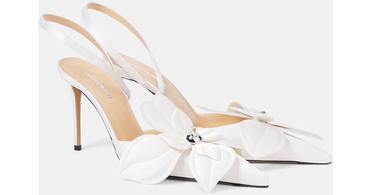Mach & Mach Orchid 95 Floral-Applique Slingback Pumps in White | Lyst