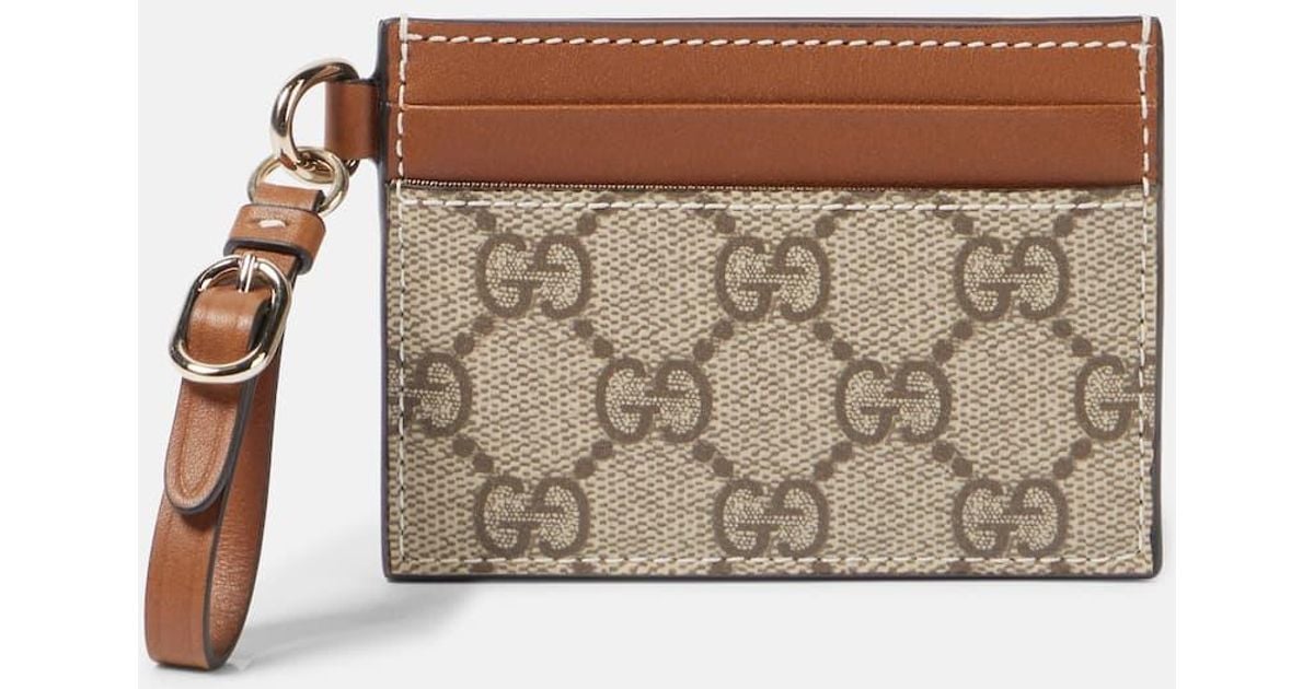 Gucci Gg Canvas Leather-Trimmed Card Case in Brown | Lyst